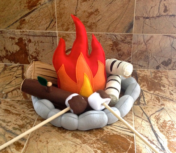 Felt Campfire Handmade Felt Toy Pretend Flame Rocks Logs And