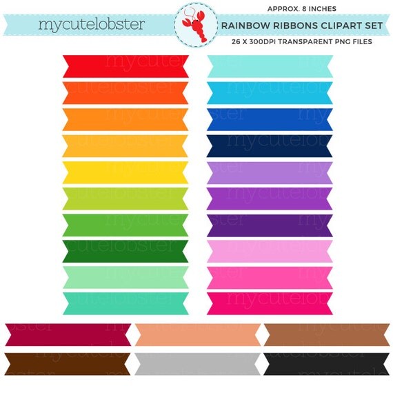 Rainbow Ribbons Clipart Set clip art set by mycutelobsterdesigns