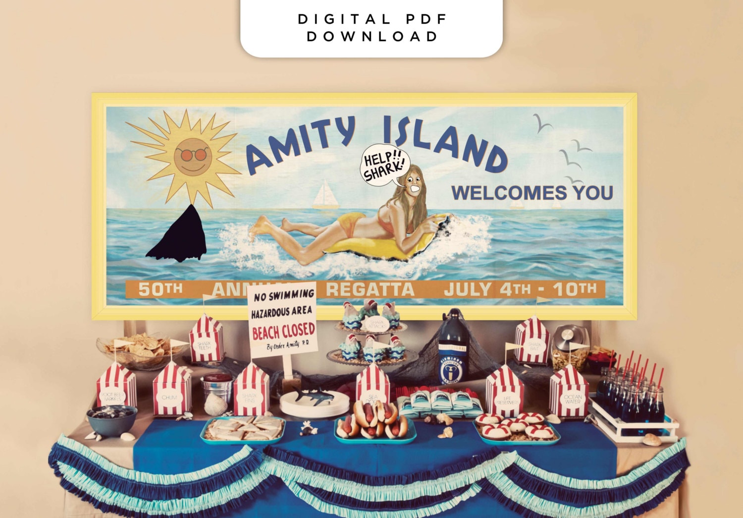 Jaws Amity Island Billboard Banner / Sign / Poster