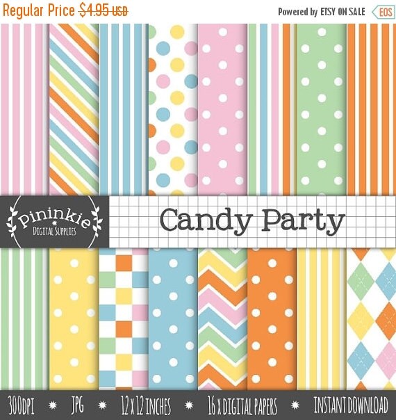 50% OFF SALE Rainbow Digital Paper Candy Stripe by Pininkie