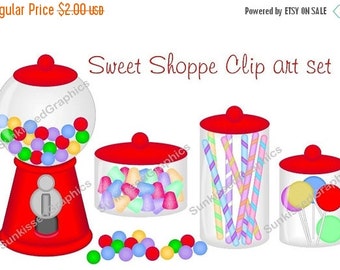SALE Sweet shoppe red gumball machine candy, digital clip art set ...