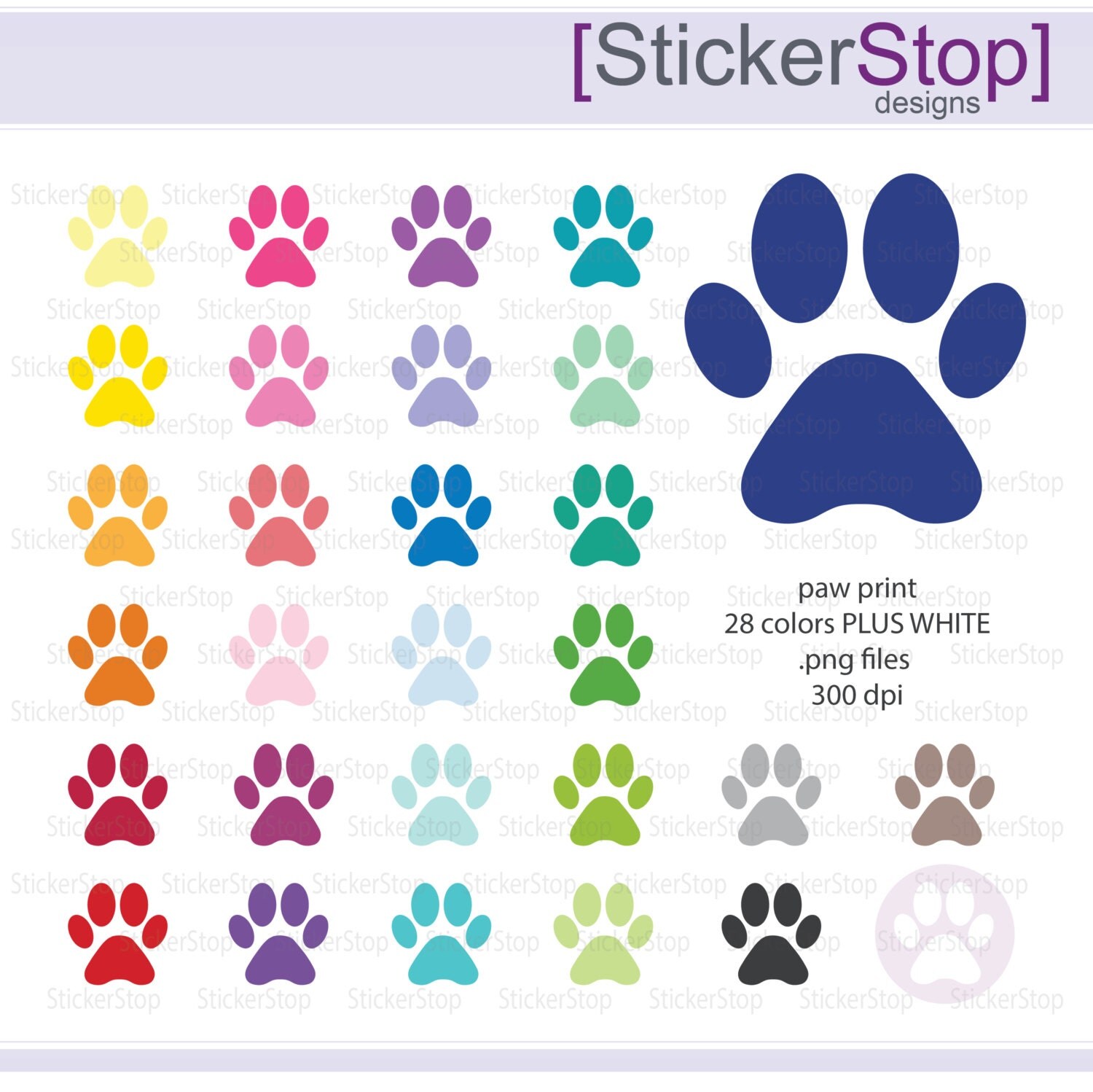 Paw Print Icon Digital Clipart in Rainbow Colors Instant