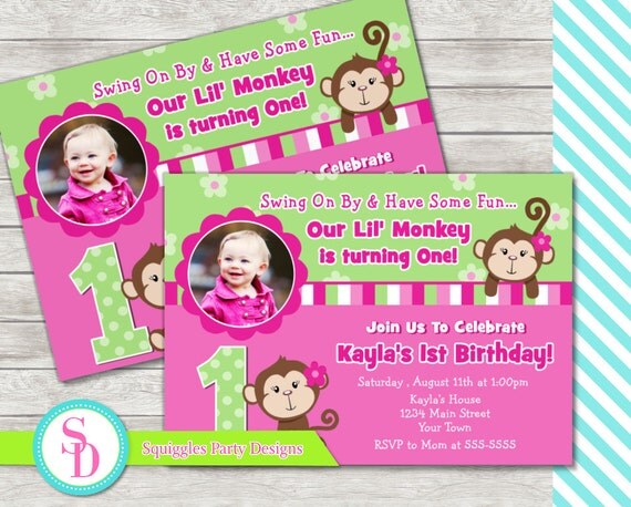 Monkey Girl Birthday Invitation Digital File Printing