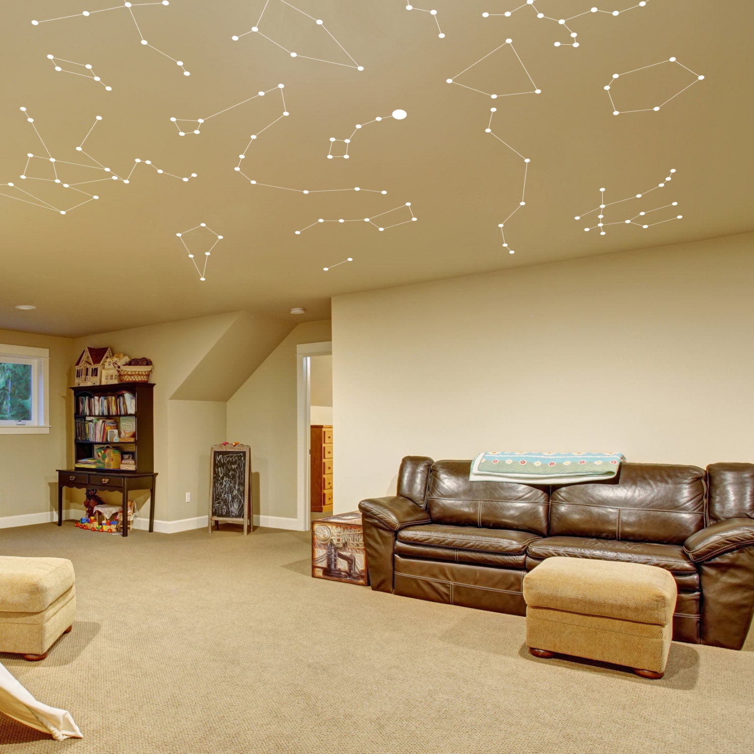 Glowing Vinyl Ceiling Decal Star Map with Lines / Glow in the