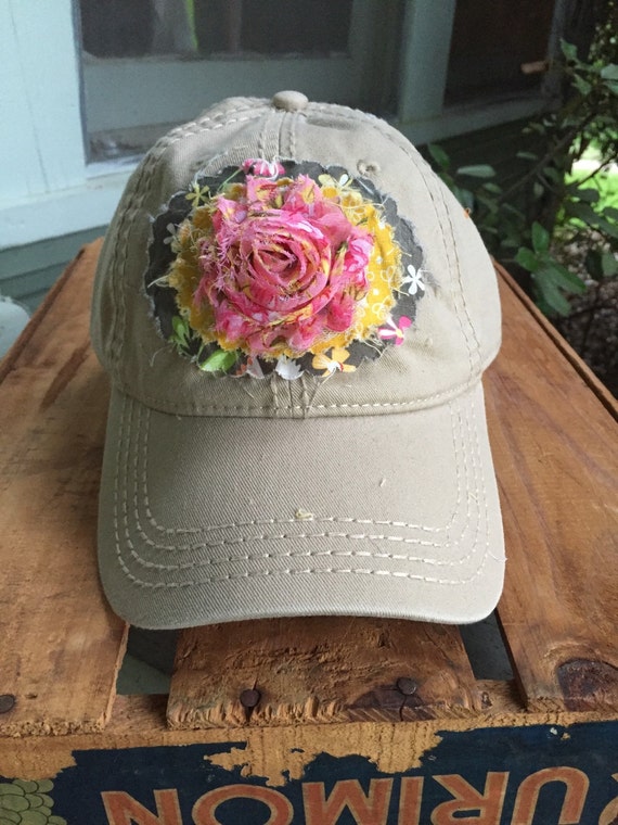 Items similar to Shabby Chic Flower Patch Cap on Etsy