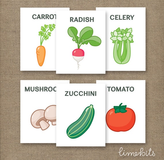 Vegetable Flash Cards Printable 4X5in.