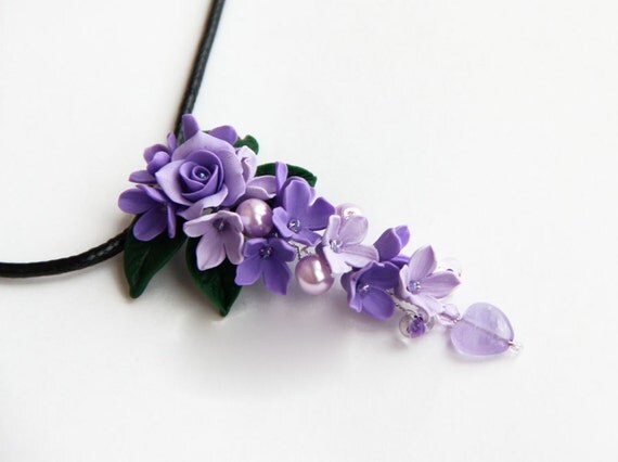 Floral Pendant Lilac Dreams Polymer Clay Flowerpolymer Clay