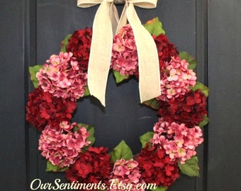 Hydrangea Wreath Burlap wreaths for door wreath by OurSentiments