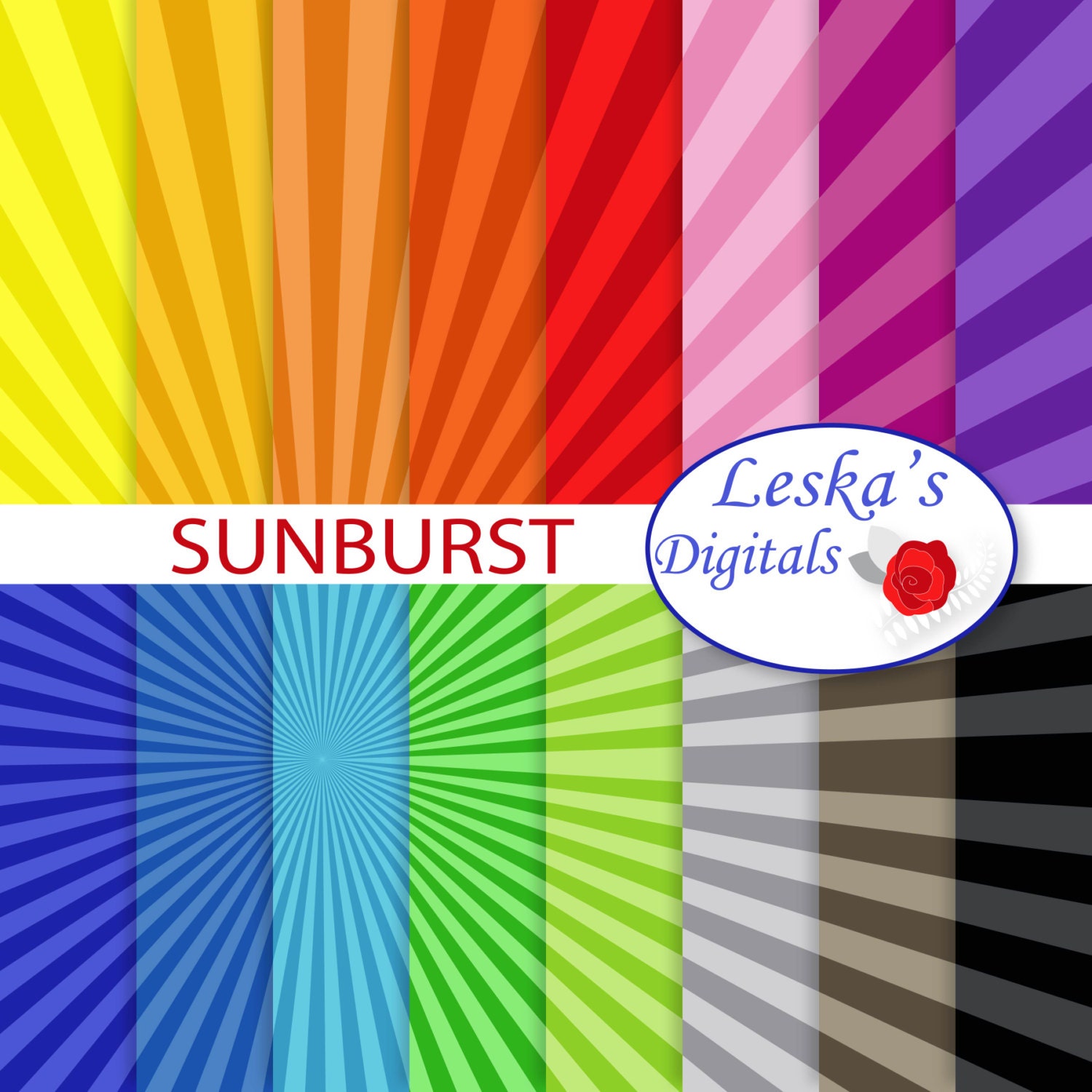 Sunburst digital scrapbook paper sun ray patterned paper sun