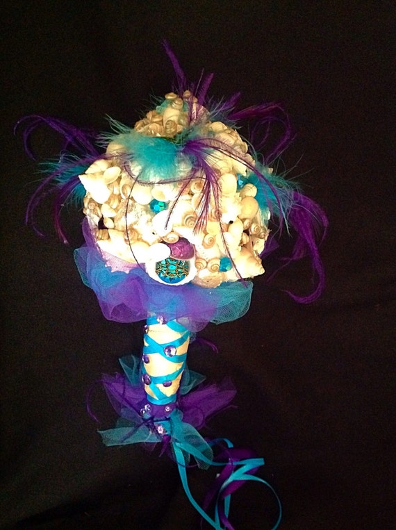 Sea Shell Bouquet Feather Bouquet Mardi Gras by BeachBasketBride