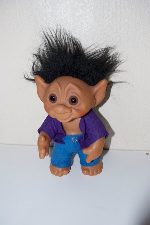 Troll Thomas DAM Black Hair 1977 Norfin Denmark 9 Purple