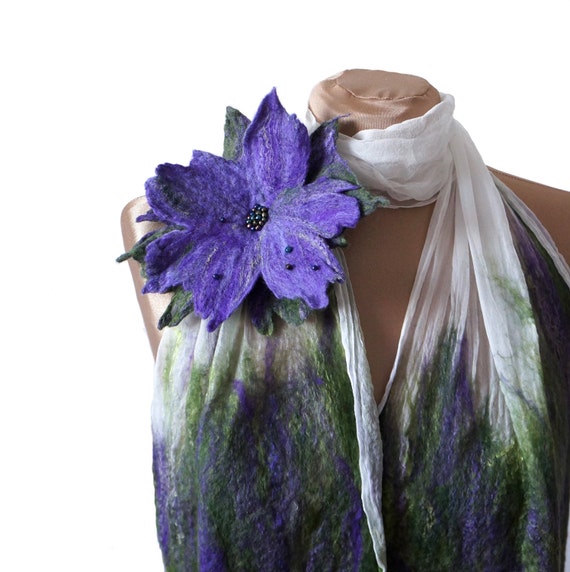 nuno felted silk scarf shawl felted shawl felted scarf wool