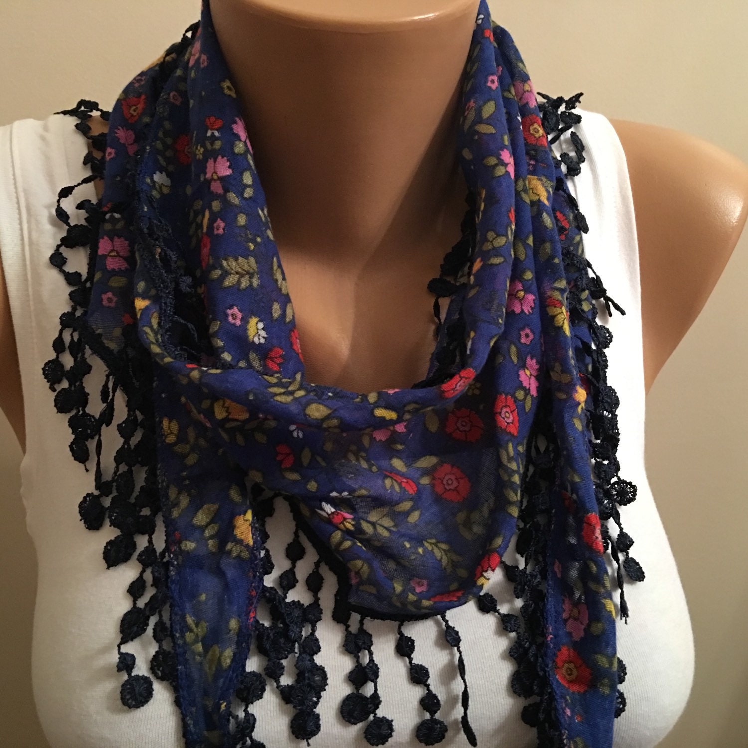 Blue Floral ScarfLace ScarfWomens FashionGift for