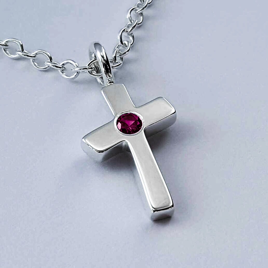 Ruby Cross Necklace Pendant In Sterling Silver Sterling