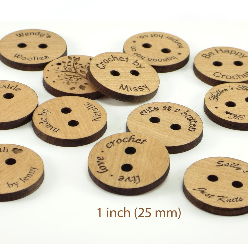 Personalized Wood Buttons 1 inch 25 mm Custom Engraved Flat