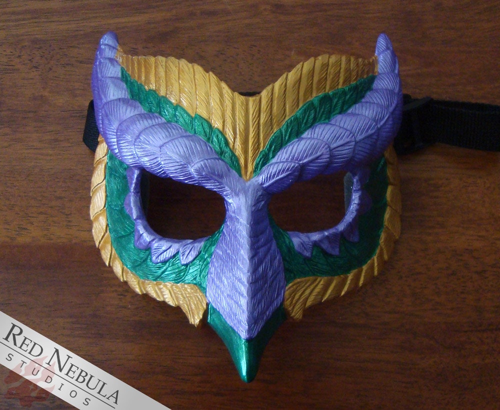 Mardi Gras Owl Mask Metallic Purple Green and Gold Owl