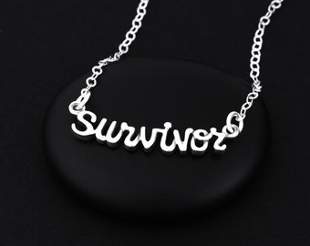Items similar to Cursive Survivor Word Necklace in Sterling Silver on ...