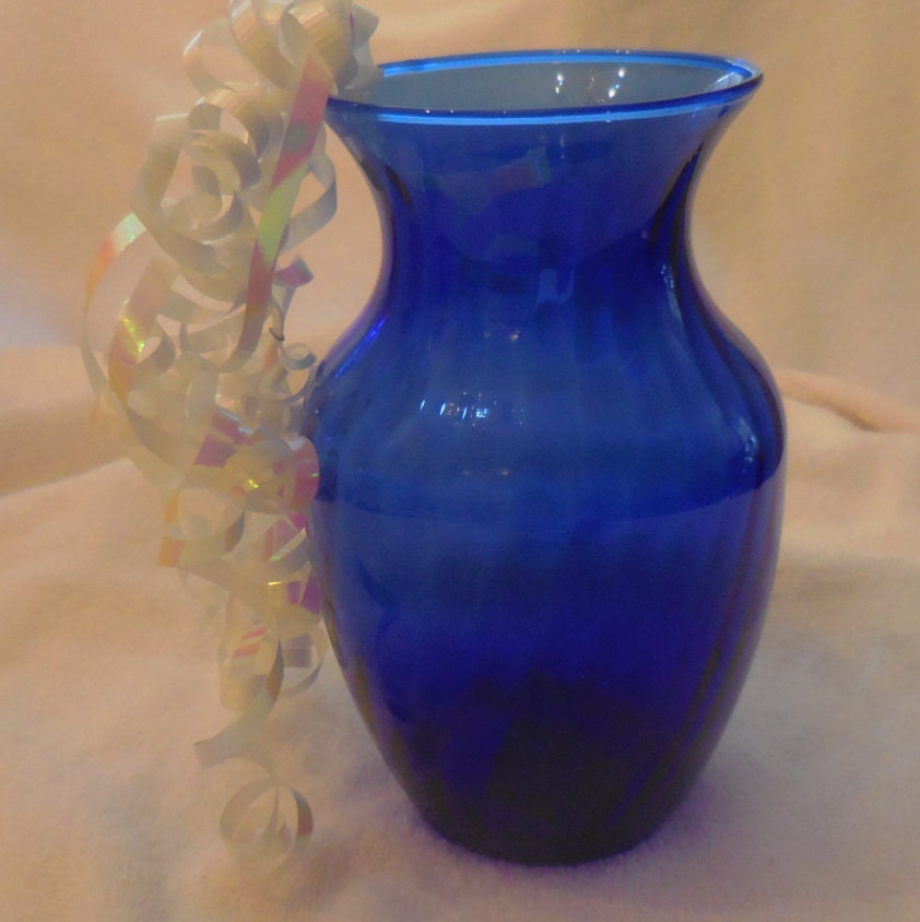 Blue Vase Royal Blue Cobalt Clear Glass 8 Inches Tall