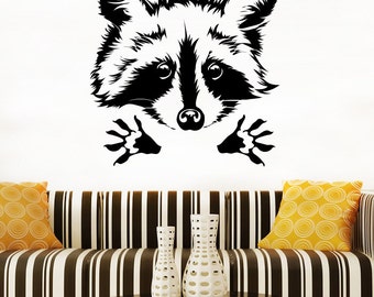Raccoon wall decal | Etsy
