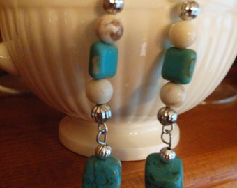 Items similar to Cross Necklace Chunky Turquoise Jasper Black Red on Etsy