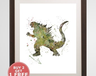 Godzilla wall art | Etsy
