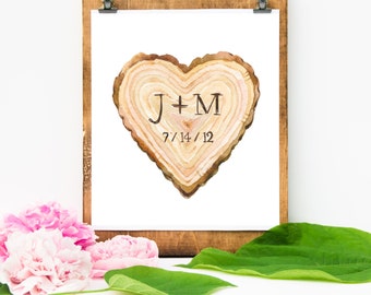 Carved initials tree | Etsy