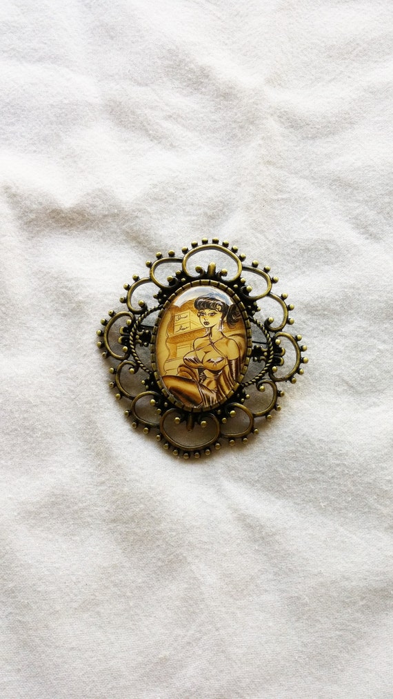 Bill Ward Brunette Pin-Up Girl Cameo by CorvusCreations on Etsy