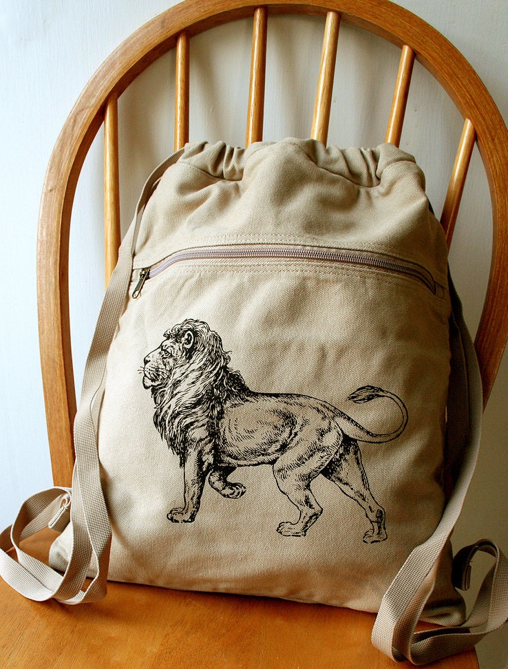 Lion Canvas Backpack School Bag Laptop Bag