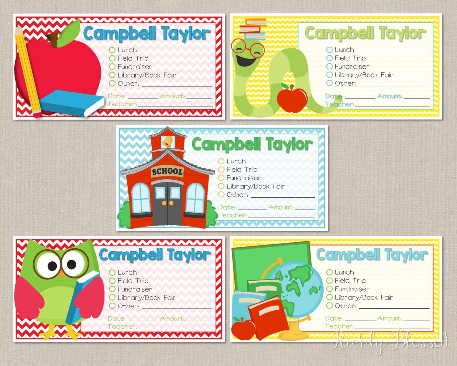 Personalized School Money Printable Stickers School Labels