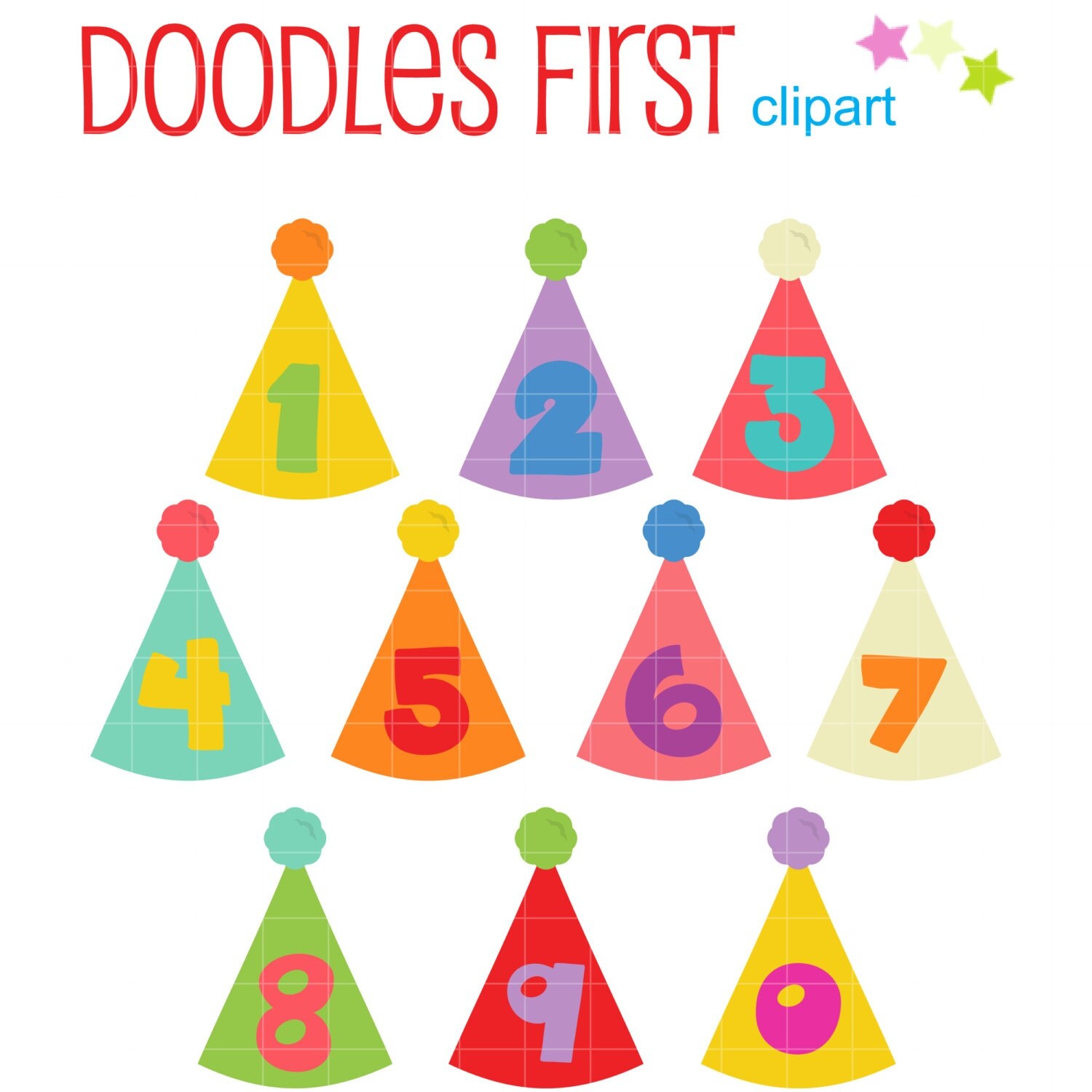 Number Party Hats Digital Clip Art for Scrapbooking Card