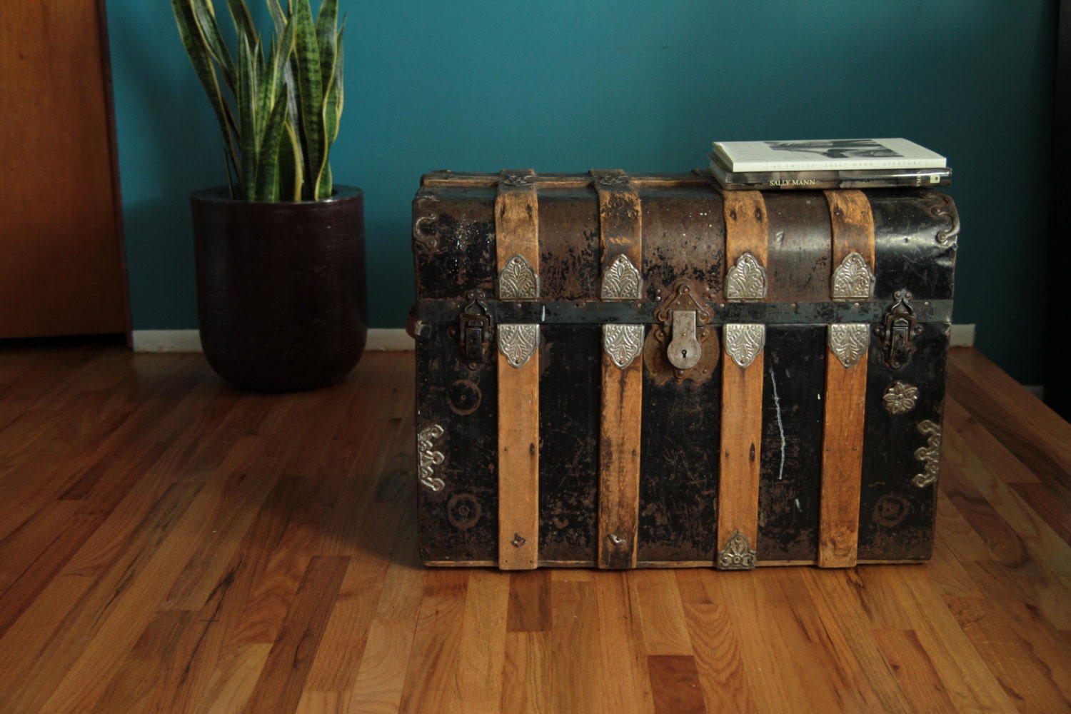Steampunk Victorian, Vintage Steamer Trunk Dome Top, Half Trunk, Silver ...
