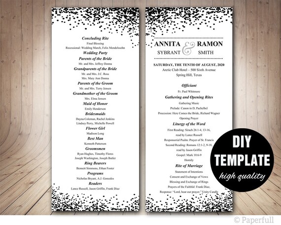 Black and White Wedding Programs Confetti Wedding Program