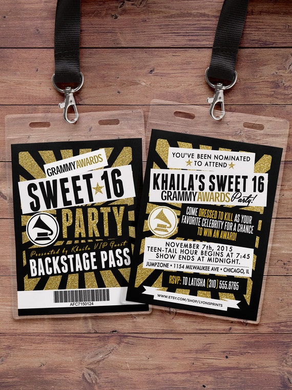 Hollywood Birthday, Sweet 16, VIP PASS, backstage pass, Vip invitation ...
