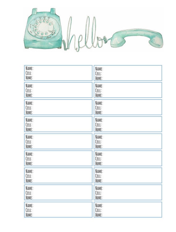 Printable Planner Phone Number Insert by SarahSequinsDesigns