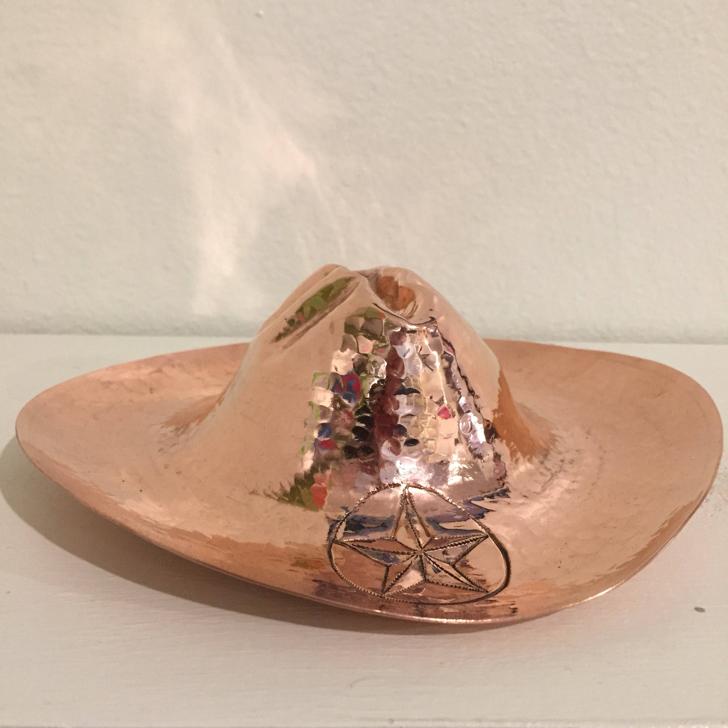 Handcrafted hammered copper cowboy hat ashtray/candy dish w/ Texas Star ...