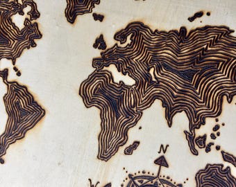 Wood burned map | Etsy