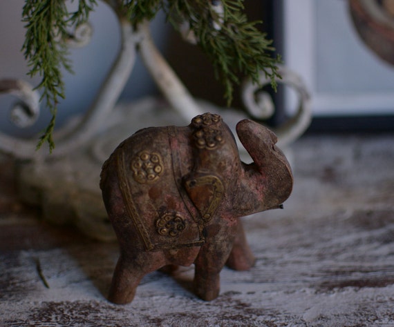 Items similar to Antique Wooden Lucky Elephant Statue, Feng Shui ...