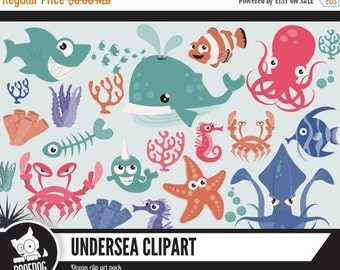 Items similar to Under The Sea Clip Art, Ocean Digital ClipArt, Bright ...