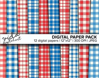 buffalo plaid digital paper red green and black and white