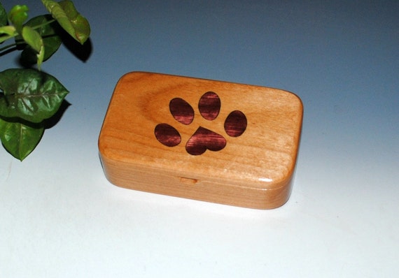 Alder Wood Treasure Box With Purple Heart Dog Paw Print – Dog Paw Box ...