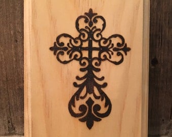 Wood burned cross | Etsy