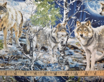 Wolf cotton fabric | Etsy