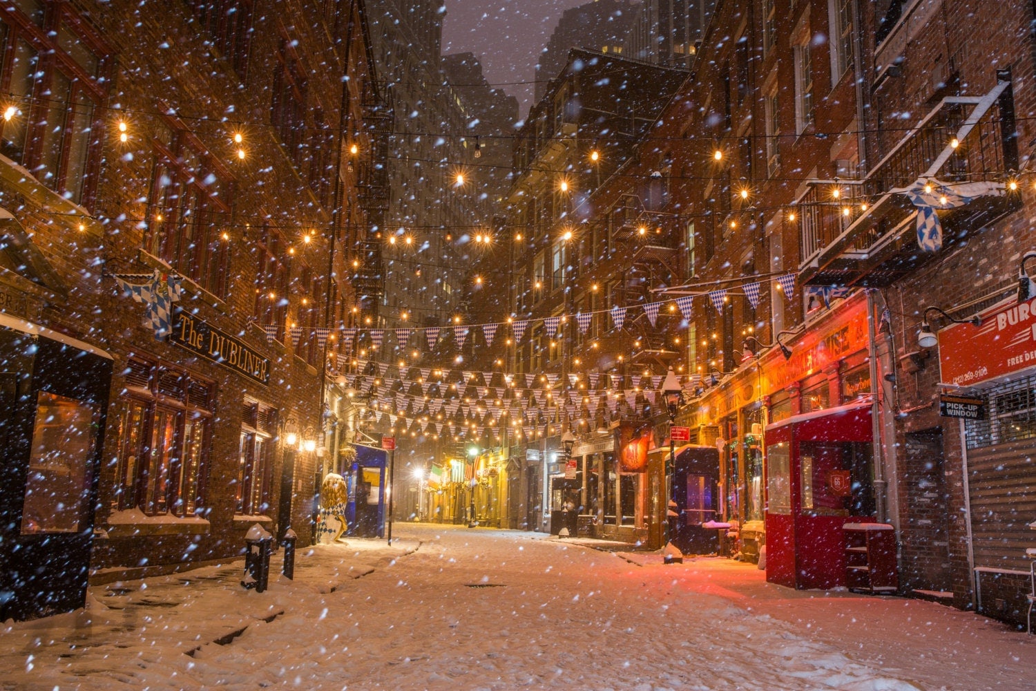 Snow on Stone Street Manhattan New York in the Winter