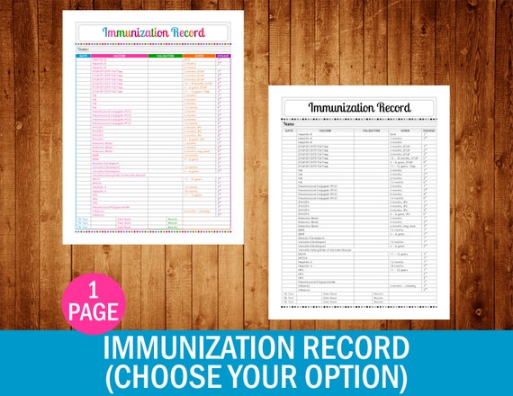 Immunization Record Choose Your Option PDF Printable