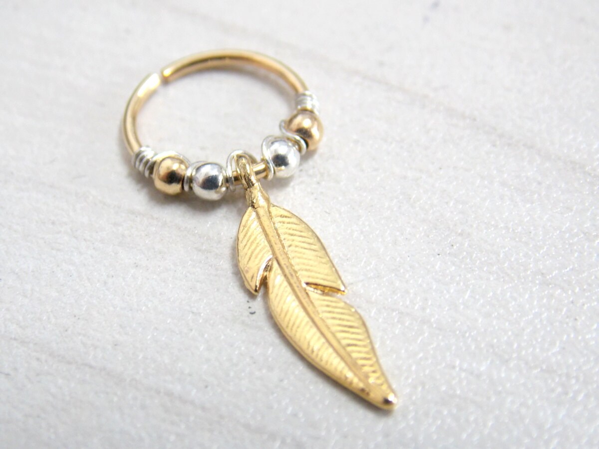 Gold Filled Feather Helix hoop Helix Feather Piercing gold
