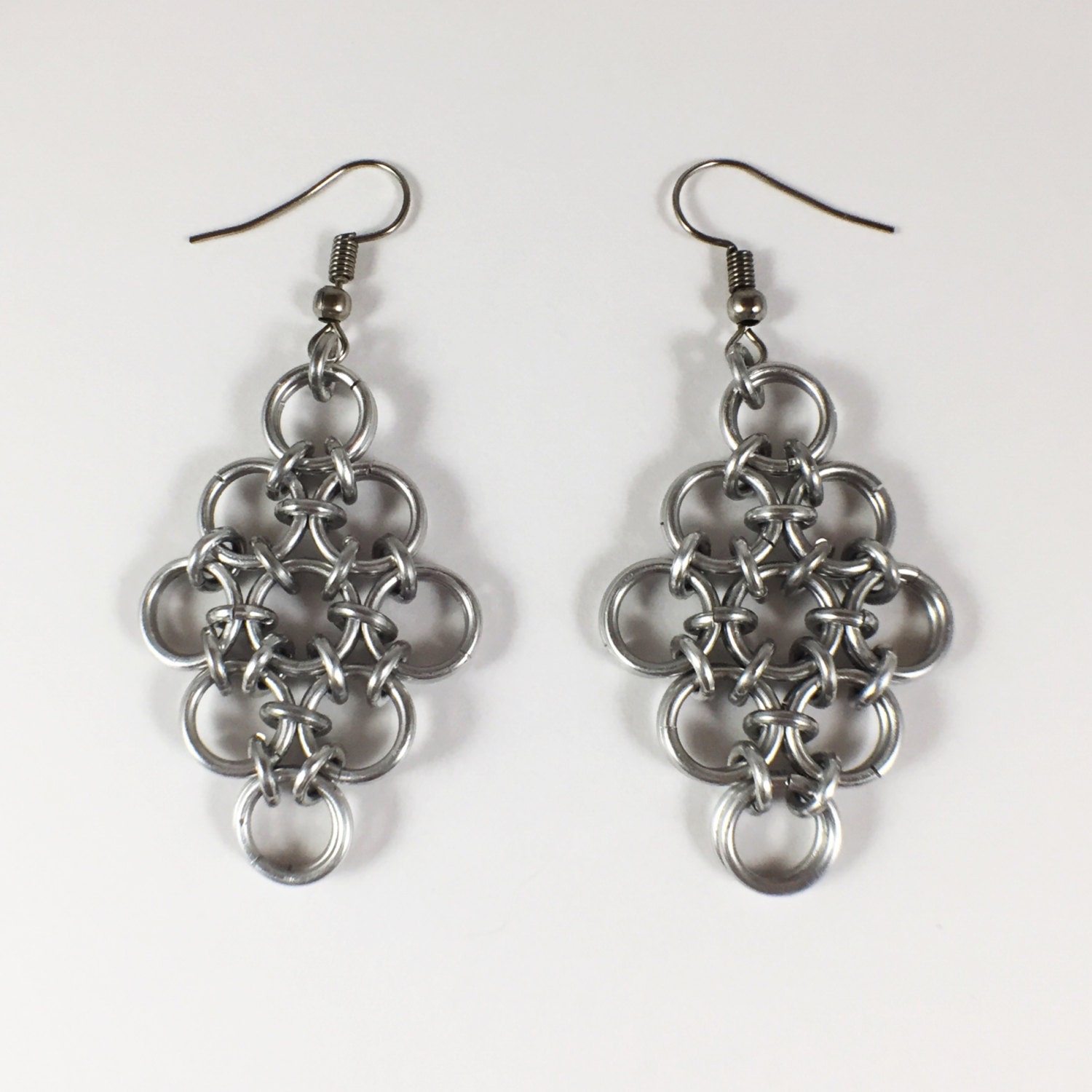 Chainmail Earrings Diamond Oriental Weave with Hypoallergenic