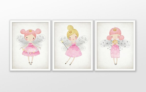 Fairy Print Set of 3 Nursery Wall Art Playroom Decor