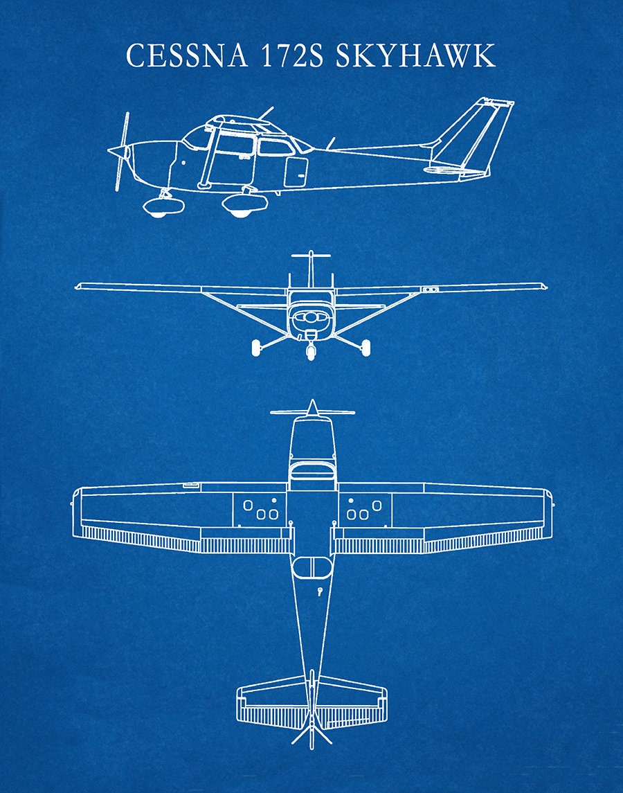 Cessna 172 Skyhawk Drawing - Airplane Art Print - Poster - Aviation Art ...