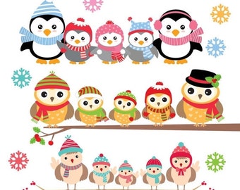 Winter owl clipart | Etsy