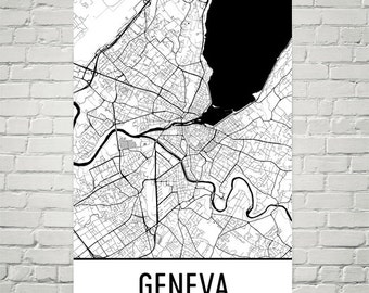 Geneva Map Art Line Drawing / Switzerland Wall Art Poster